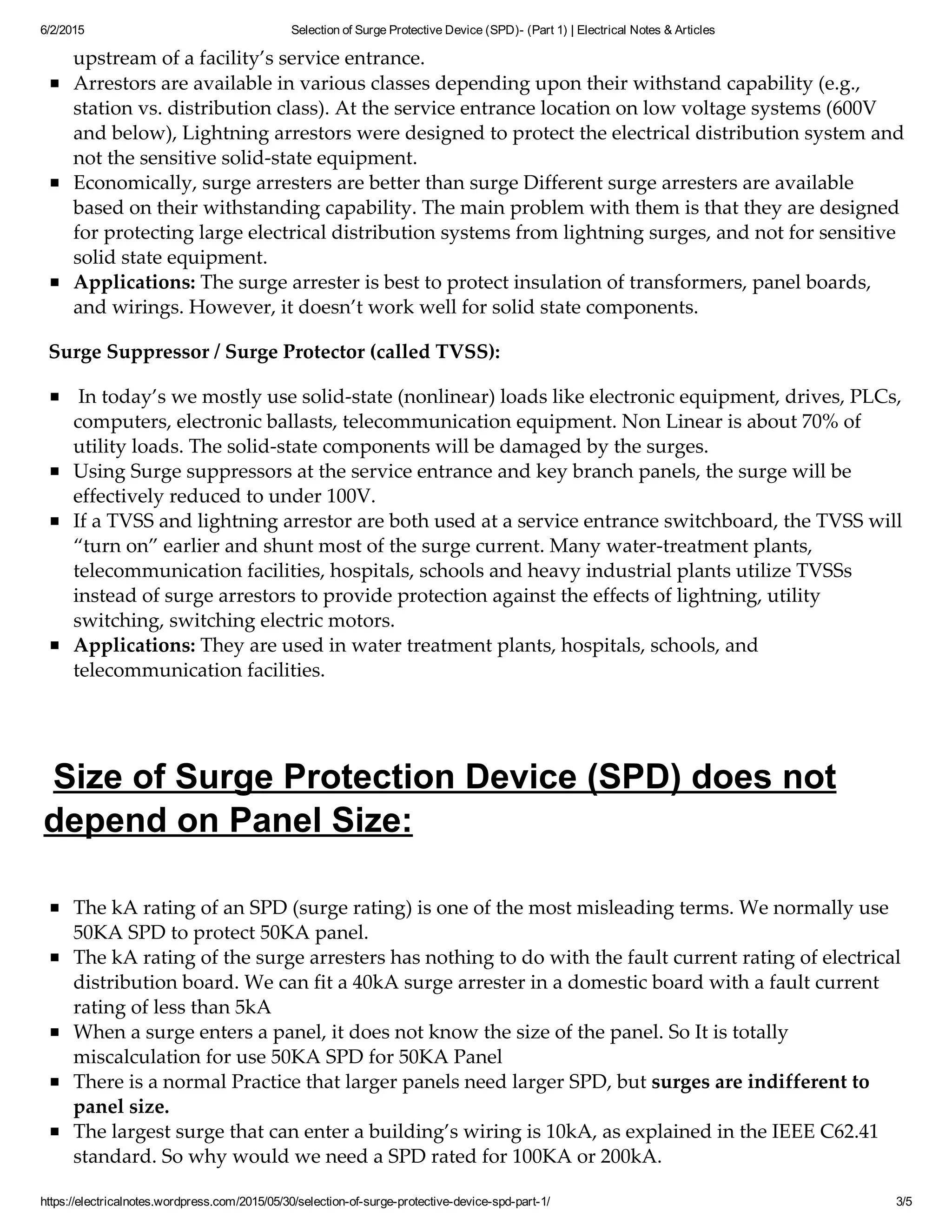 Selection of surge protective device (spd) (part 1) electrical notes ...