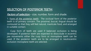 selection of teeth for complete denture prostheses | PPTX