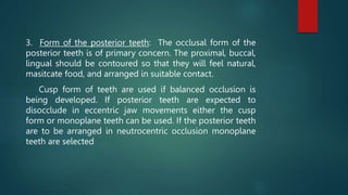 selection of teeth for complete denture prostheses | PPTX