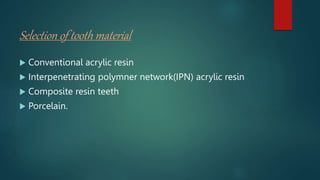 selection of teeth for complete denture prostheses | PPTX