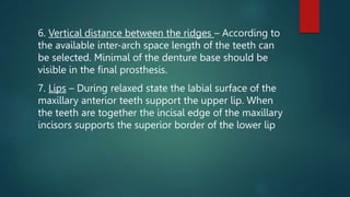 selection of teeth for complete denture prostheses | PPTX