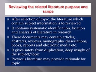 Selection of topic in research and literature reveiw | PPTX