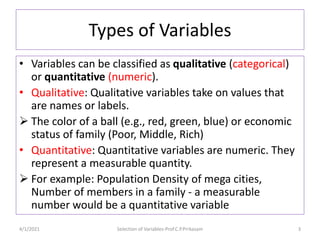 Selection of variables | PPTX