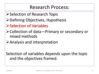 Selection of variables | PPTX