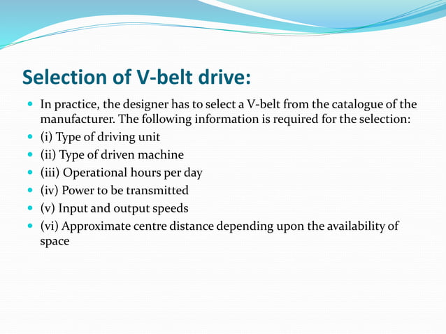 Selection of v belt drive | PPTX | Auto Type | Automotive