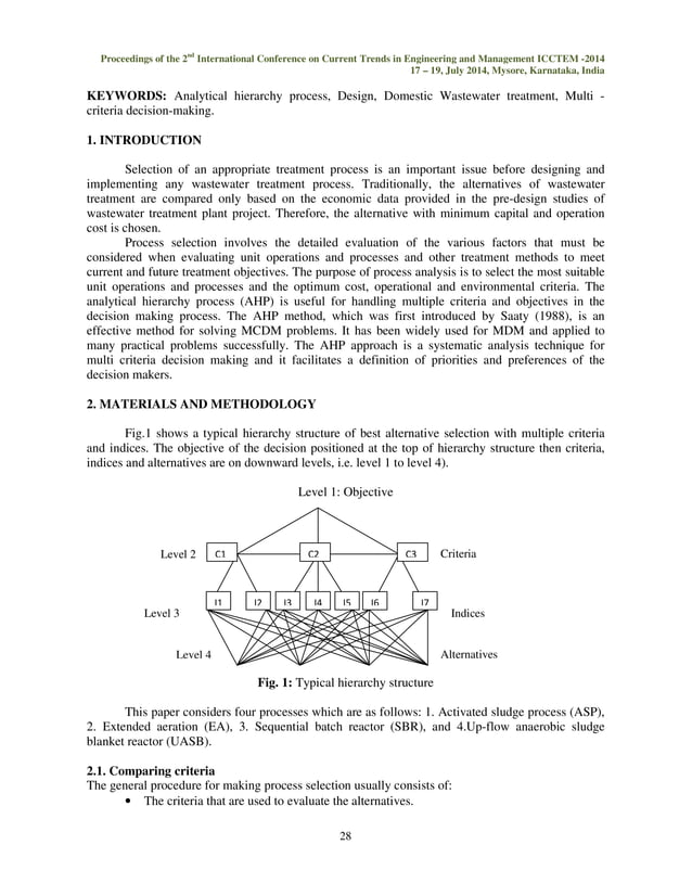 Selection of wastewater treatment process based on analytical hierarchy process | PDF