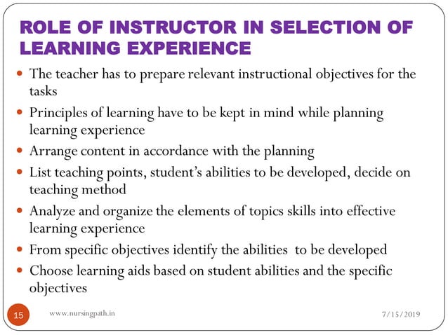 Selection and organization of learning experience | PDF | Educational ...