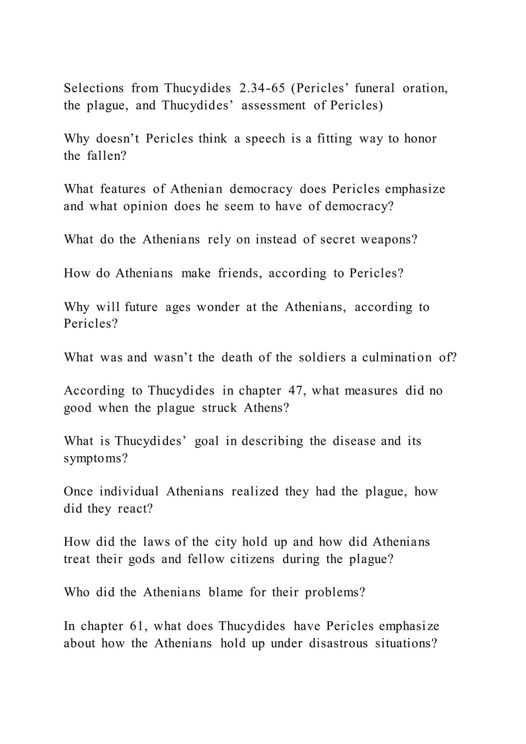 Selections from Thucydides 2.34-65 (Pericles’ funeral oration, the p | PDF