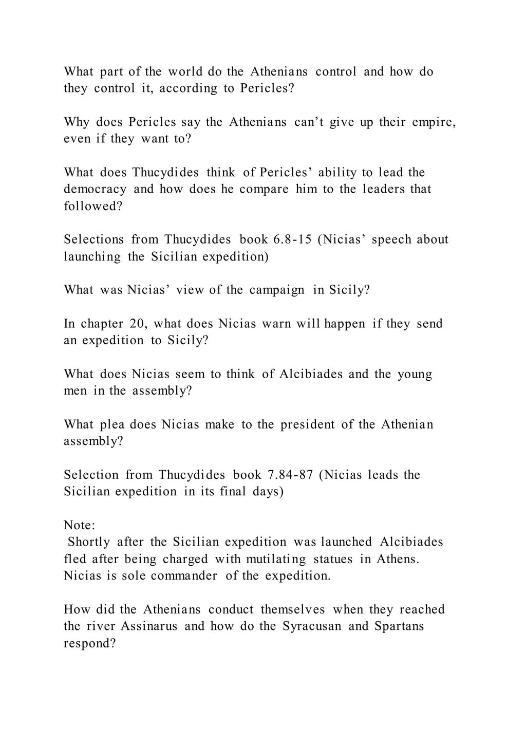 Selections from Thucydides 2.34-65 (Pericles’ funeral oration, the p | DOCX