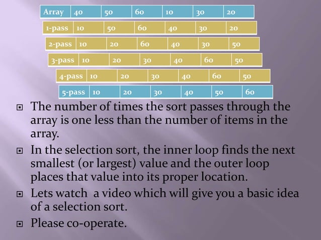 Selection sort | PPTX | Programming Languages | Computing