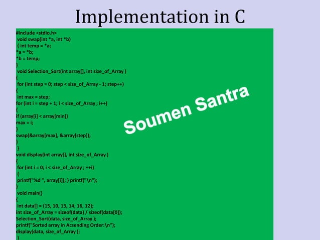 Selection sort Mechanism and implementation | PPT | Databases | Computer Software and Applications