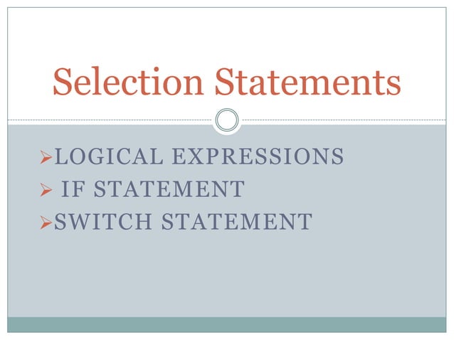 Selection Statements In C Programming Pptx Programming Languages