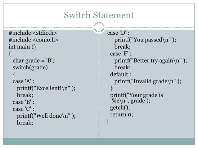 Selection Statements in C Programming | PPTX | Programming Languages | Computing