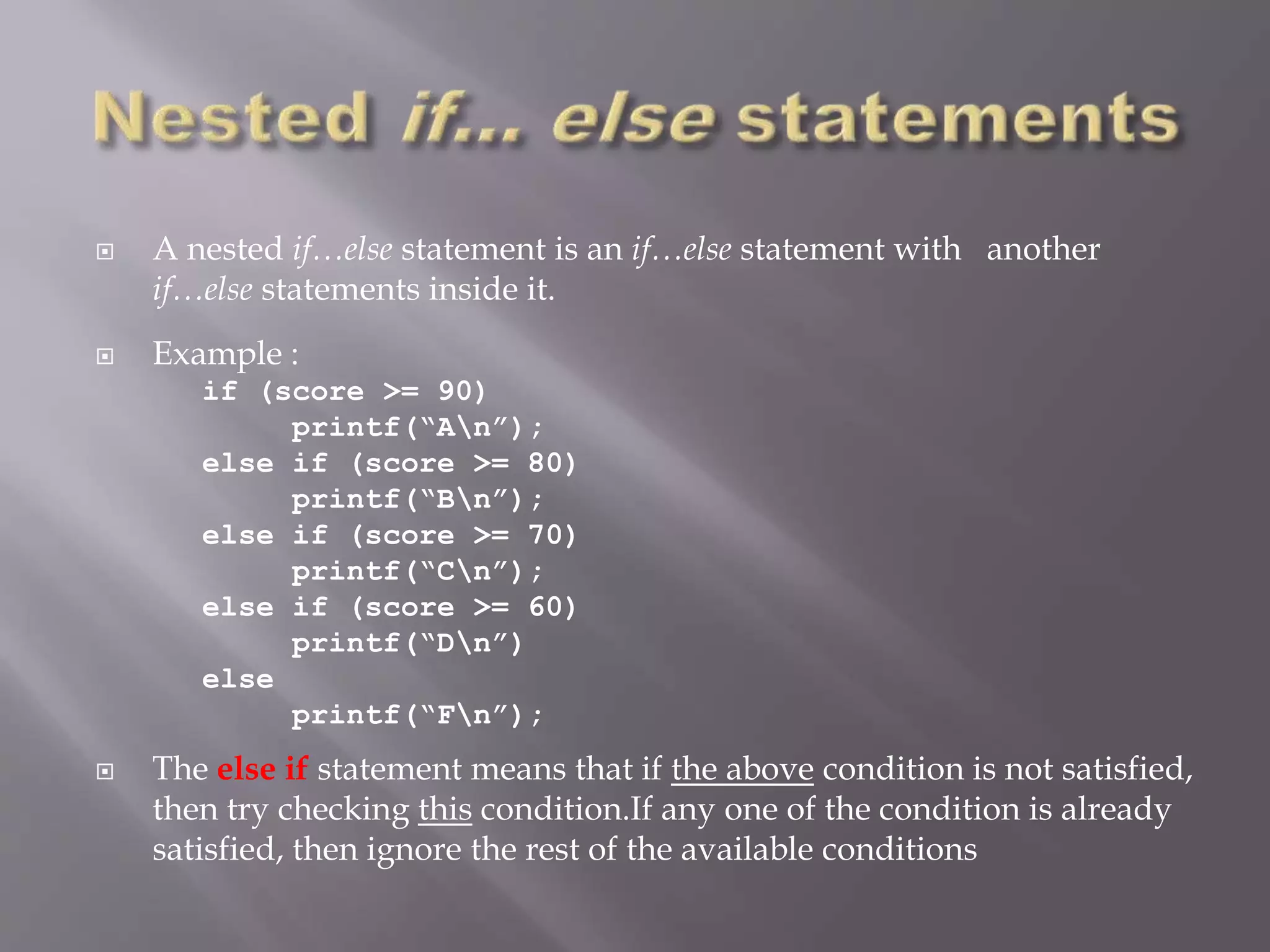 Selection structure | PPTX | Programming Languages | Computing
