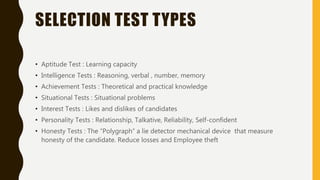 Selection tests and Reliability and Validity in HRM | PPTX