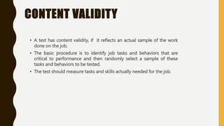 Selection tests and Reliability and Validity in HRM | PPTX