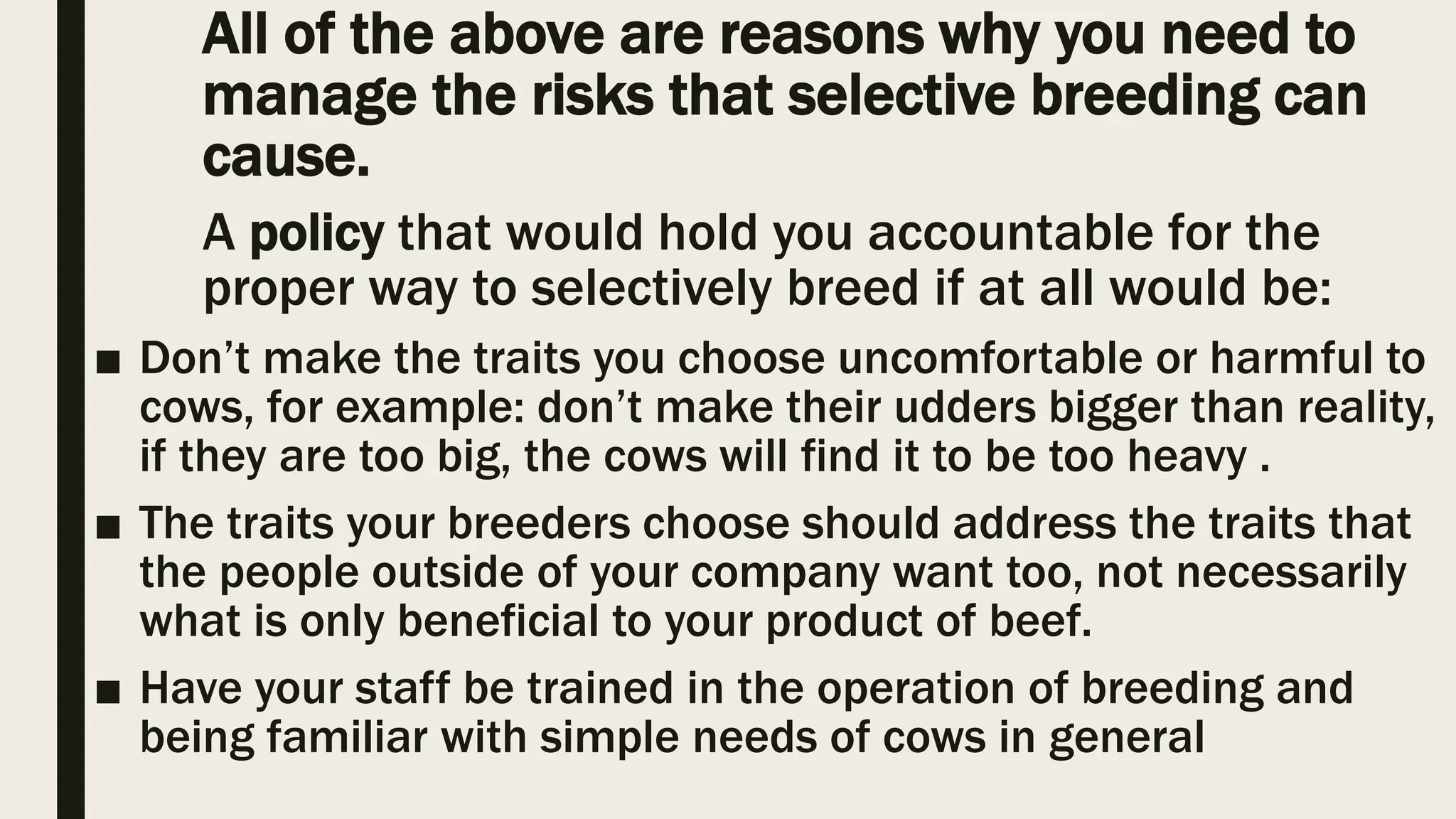 Selective breeding in cows risks | PPTX