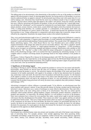 Selective determinants of advertisement appeal for a product or service ...