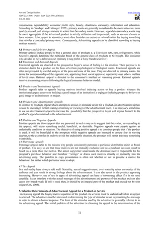 Selective determinants of advertisement appeal for a product or service ...