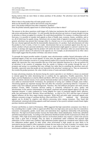 Selective determinants of advertisement appeal for a product or service ...