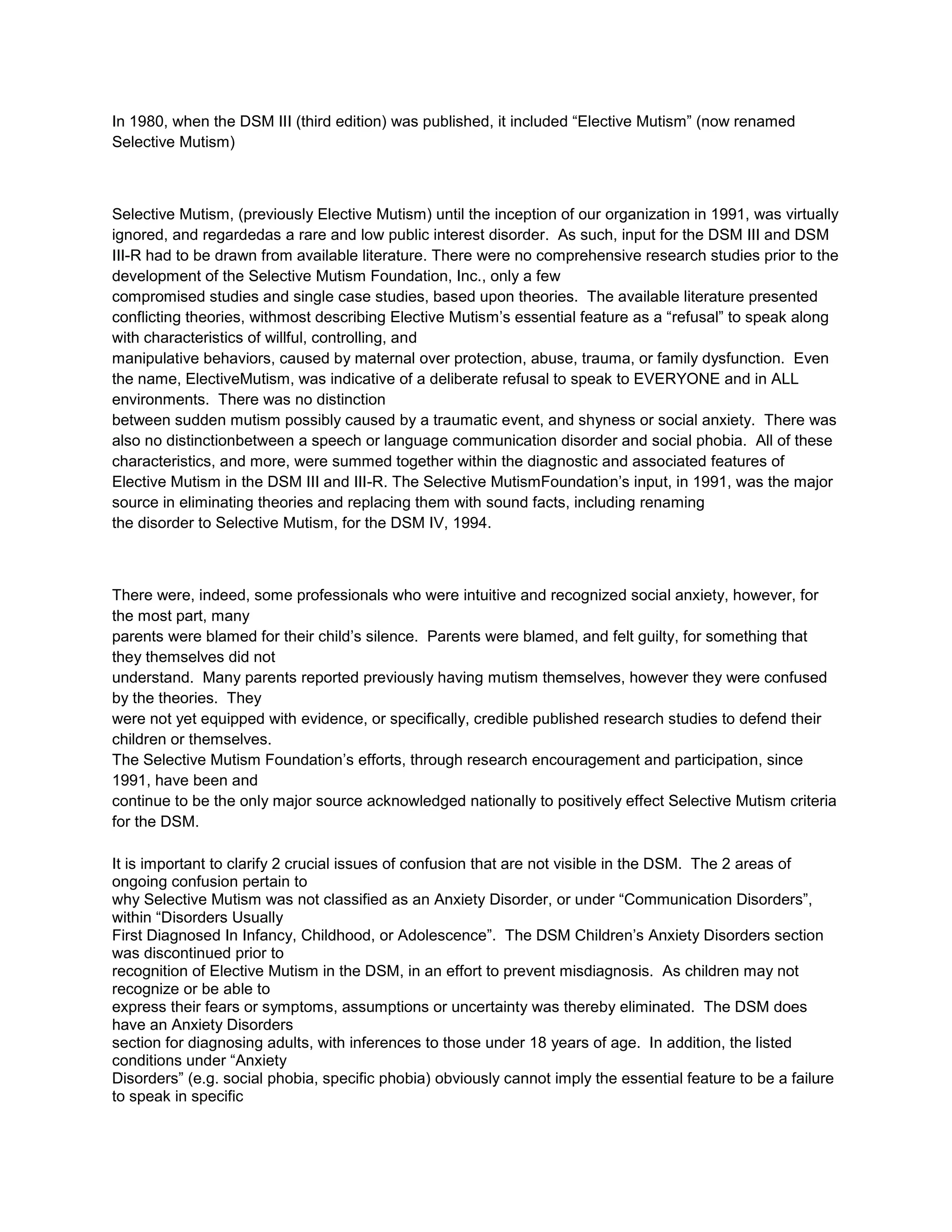 Selective mutism | DOCX | Brain and Nervous System Disorders | Diseases ...