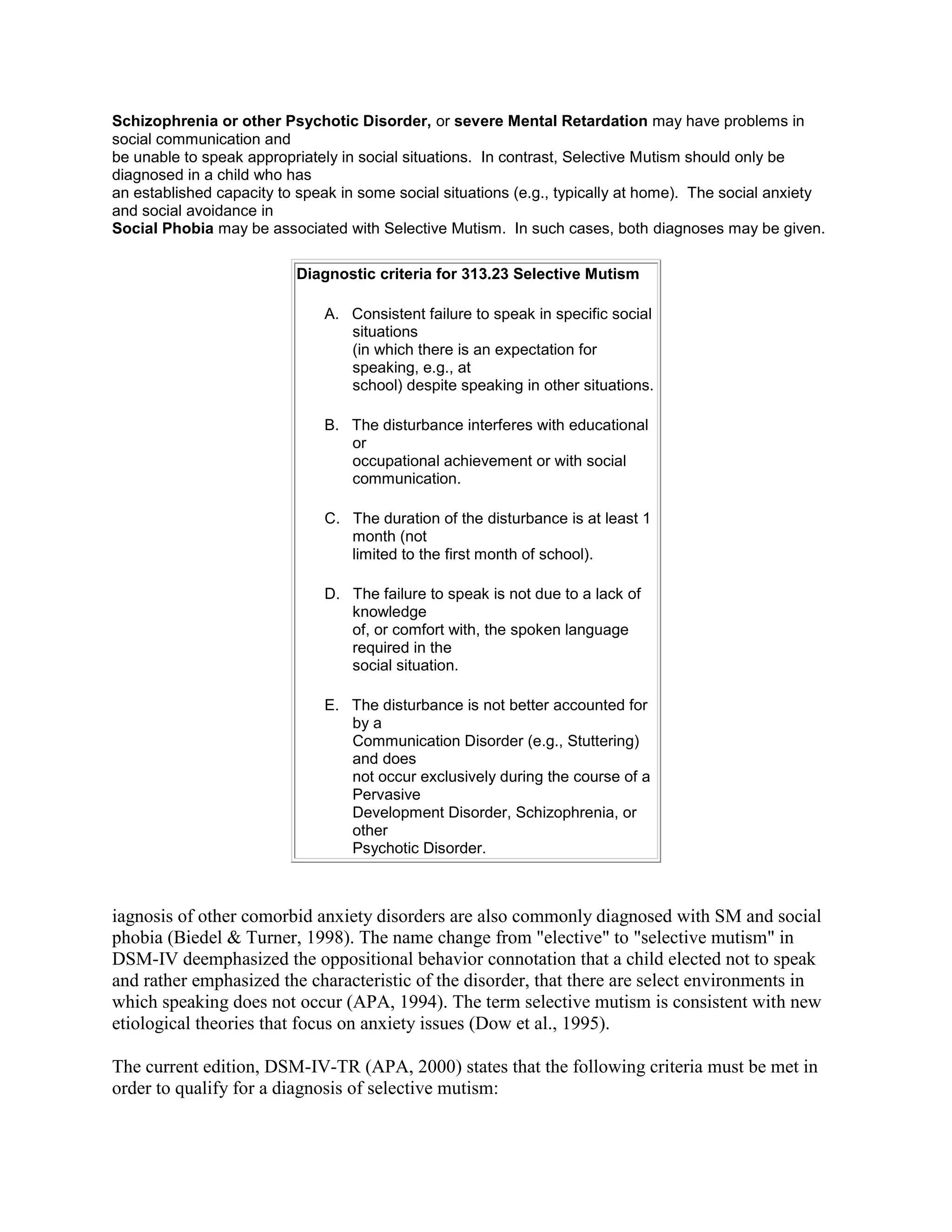 Selective mutism | DOCX | Brain and Nervous System Disorders | Diseases ...