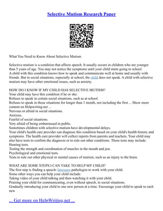 Selective Mutism Assessment | PDF