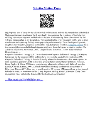 Selective Mutism Assessment | PDF