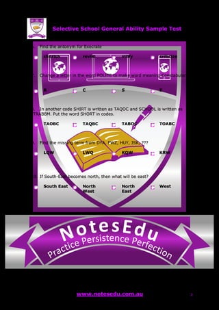 Selective school general ability sample test | PDF