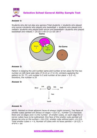 Selective school general ability sample test | PDF