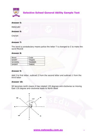 Selective school general ability sample test | PDF
