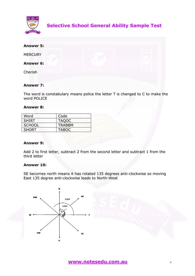 Selective school general ability sample test | PDF