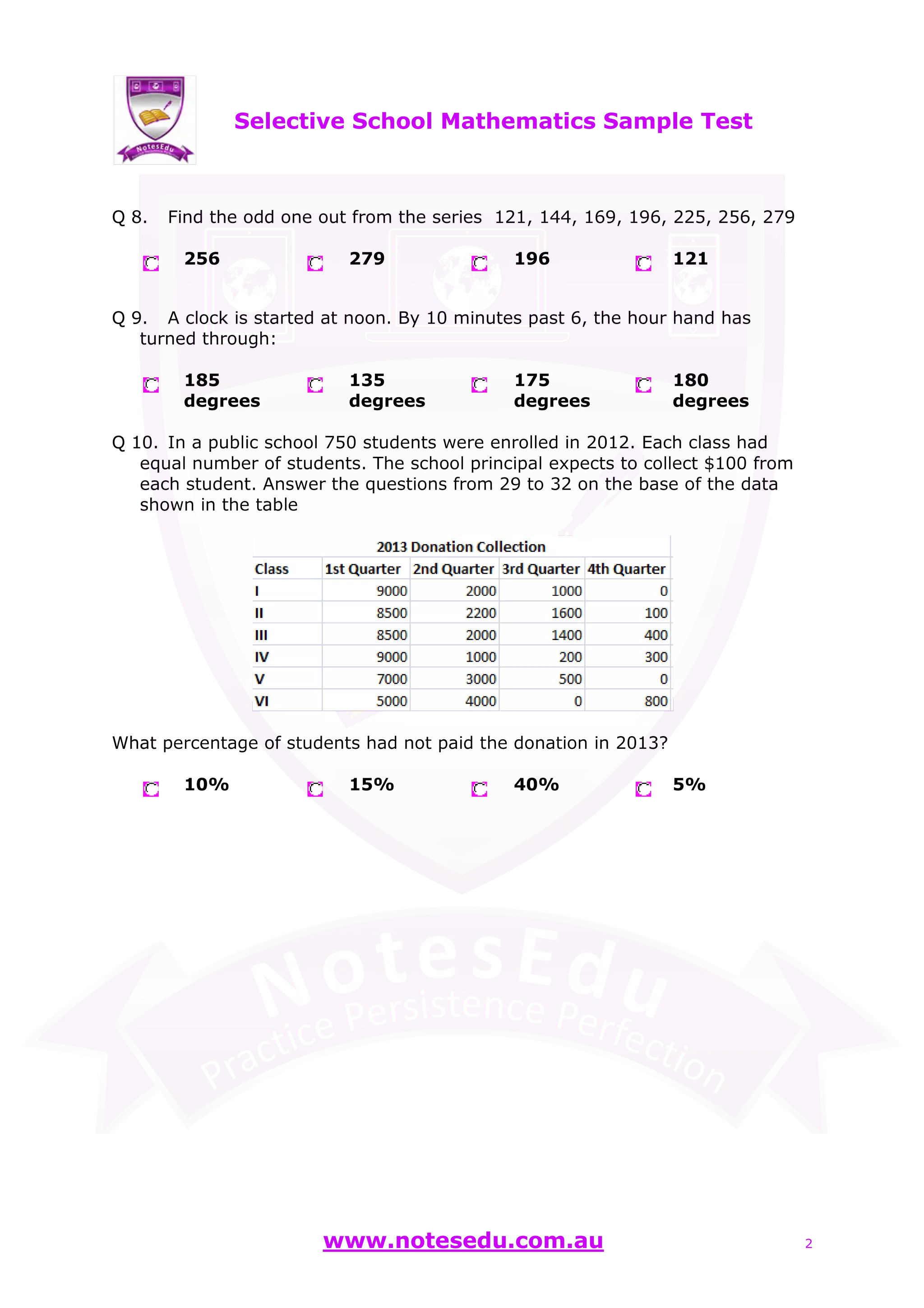 Selective school mathematics sample test | PDF