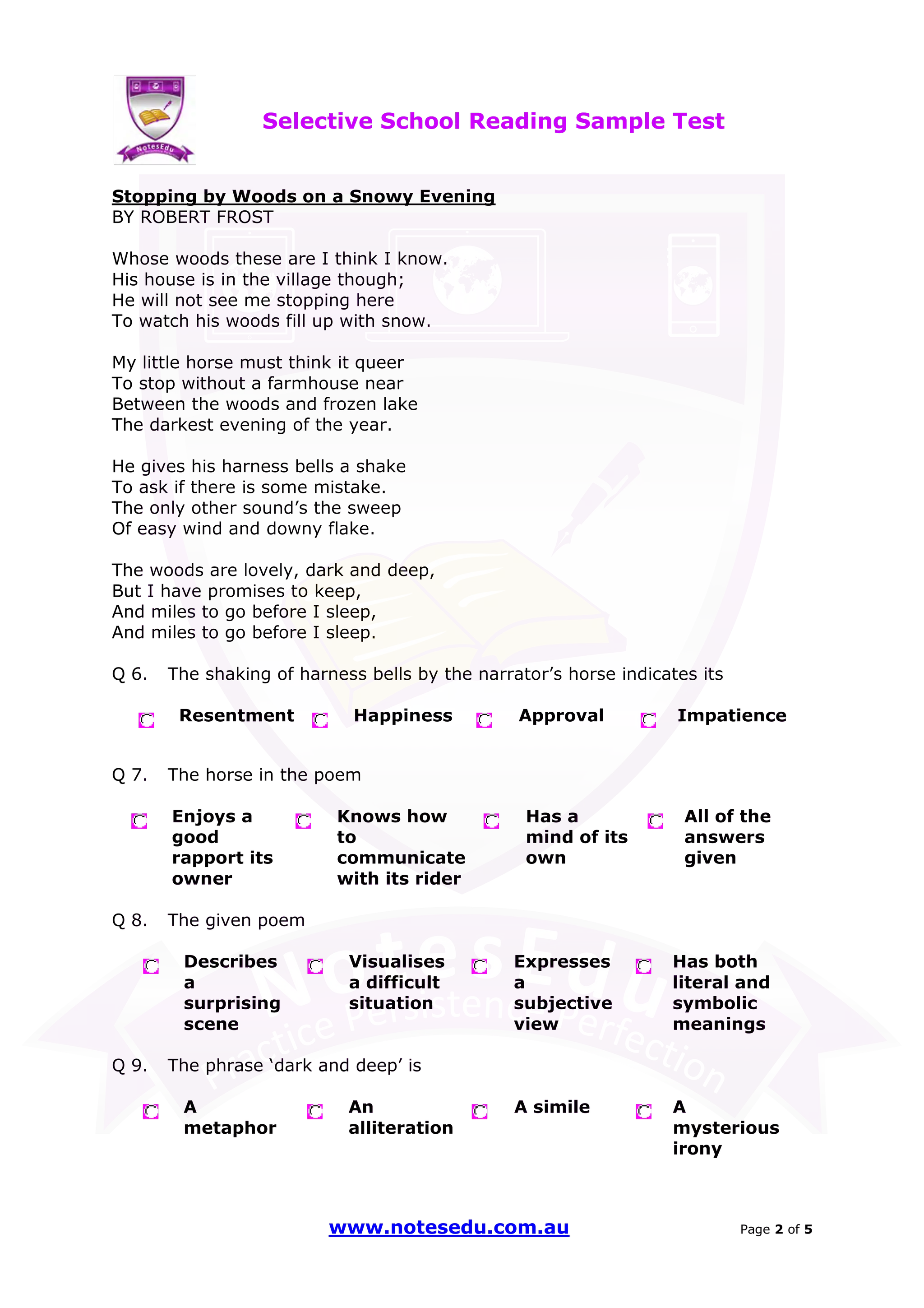 Selective school reading sample test NotesEduOz | PDF