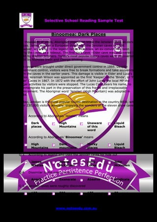 Selective school reading sample test NotesEduOz | PDF