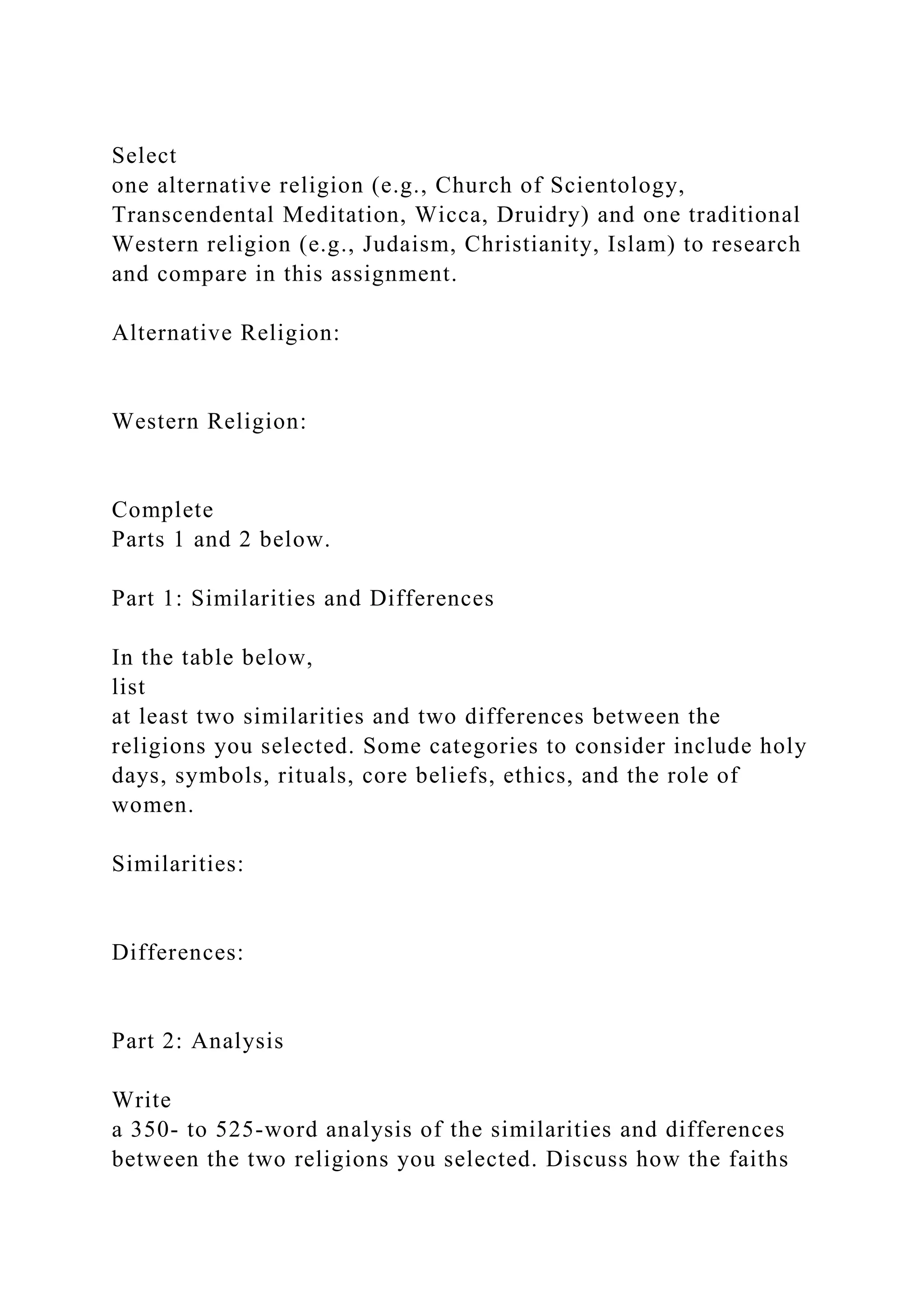 Selectone alternative religion (e.g., Church of Scientology, Trans.docx