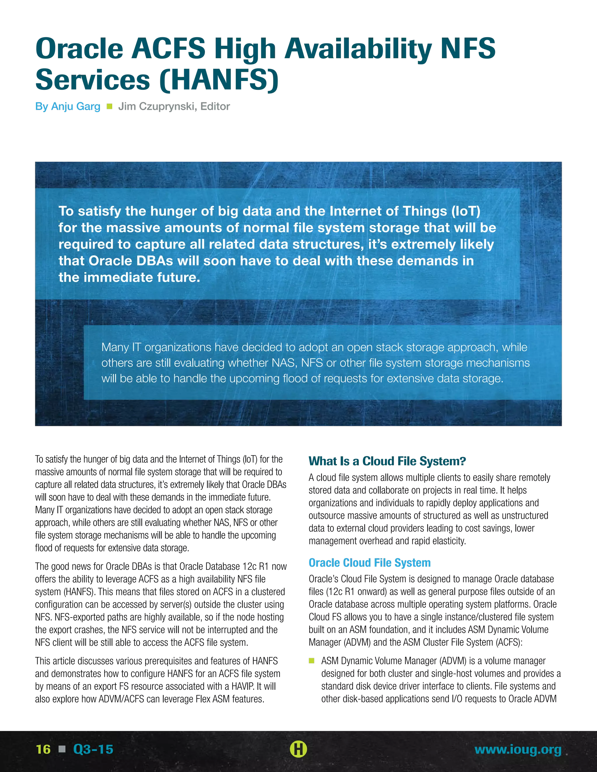 Oracle ACFS High Availability NFS Services (HANFS) Part-I | PDF