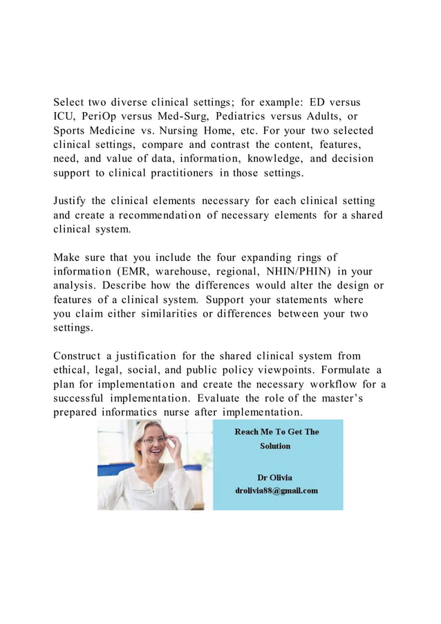 Select two diverse clinical settings; for example ED versus ICU | DOCX