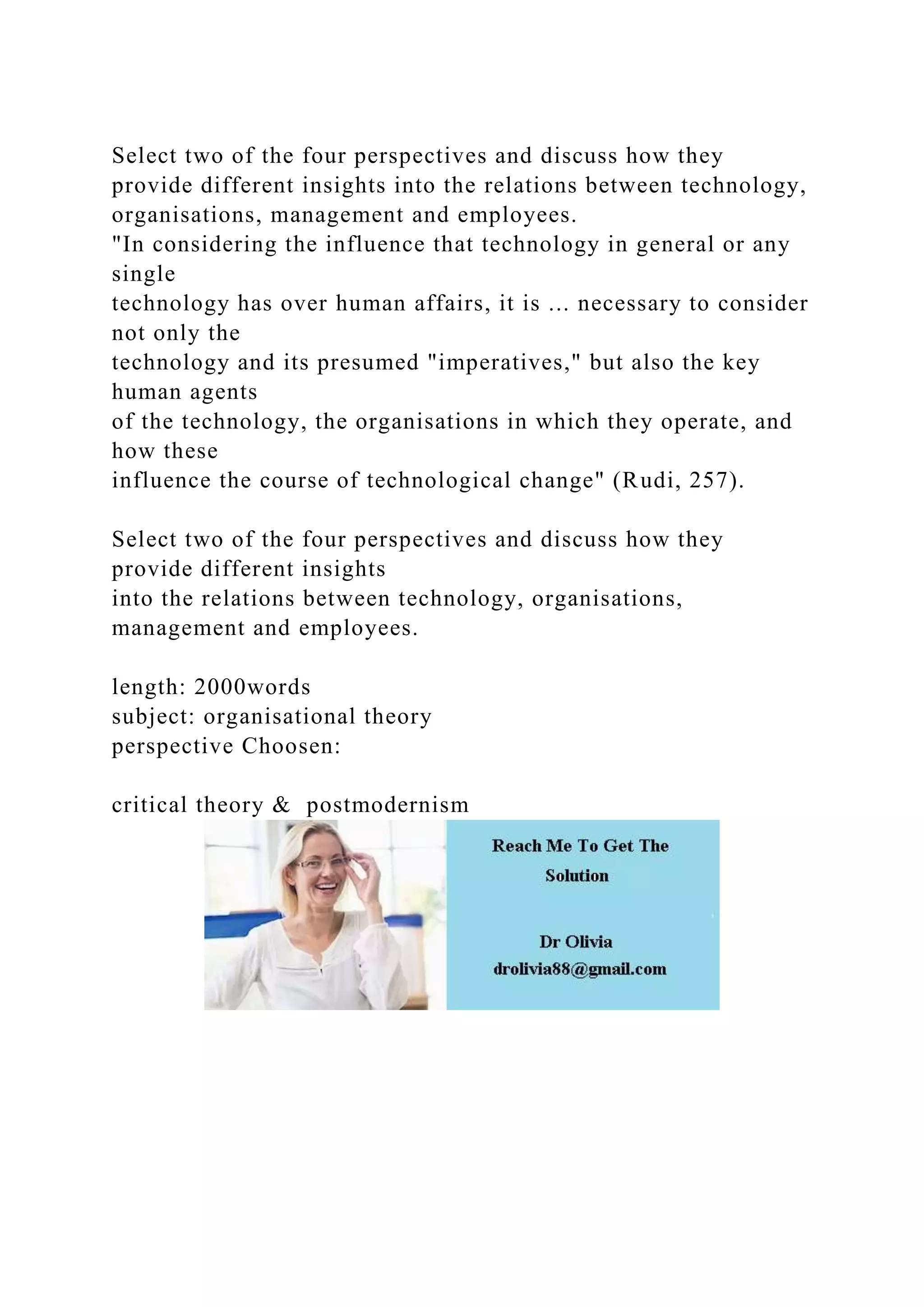 Select two of the four perspectives and discuss how they provide dif.docx