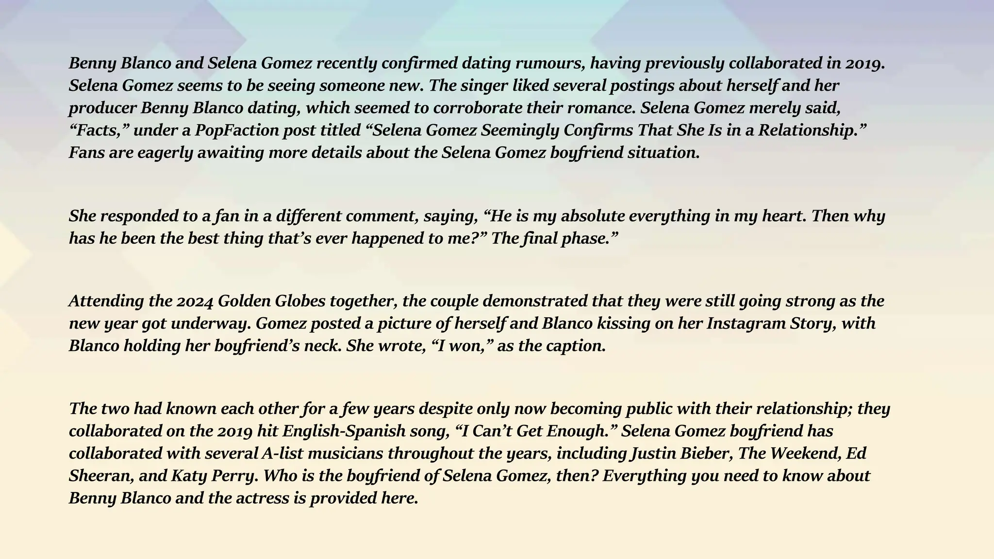 Benny Blanco and Selena Gomez New Found Love .pptx