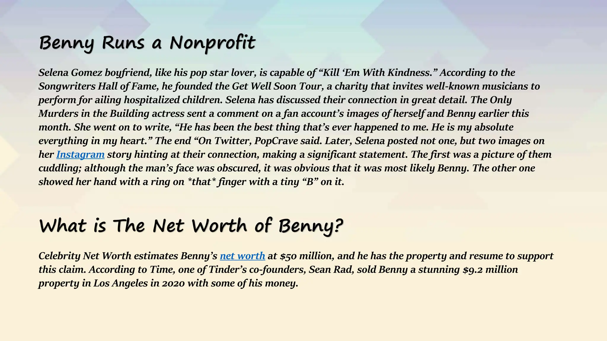 Benny Blanco and Selena Gomez New Found Love .pptx