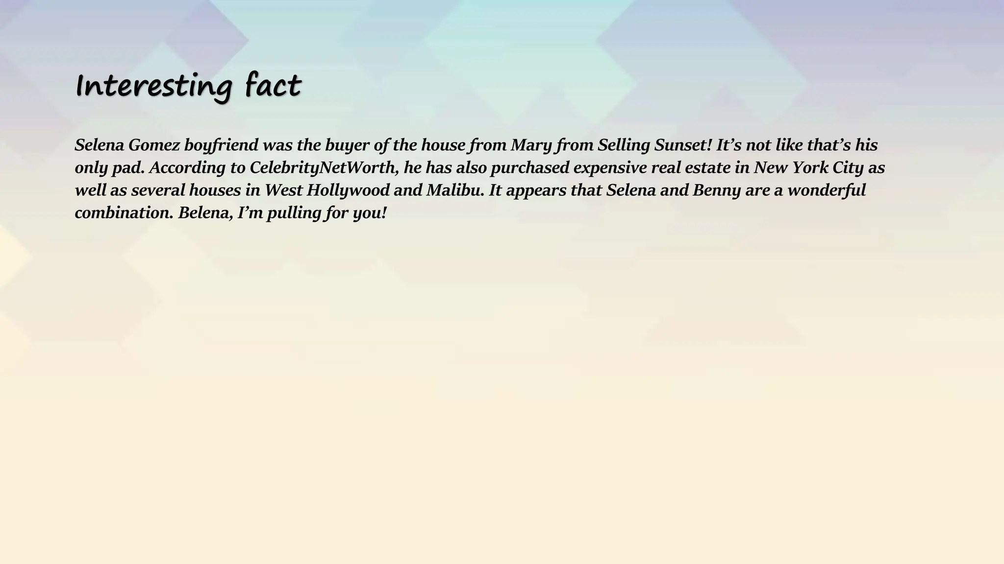 Benny Blanco and Selena Gomez New Found Love .pptx