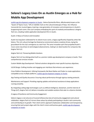 Selena’s Legacy Lives On as Austin Emerges as a Hub for Mobile App ...
