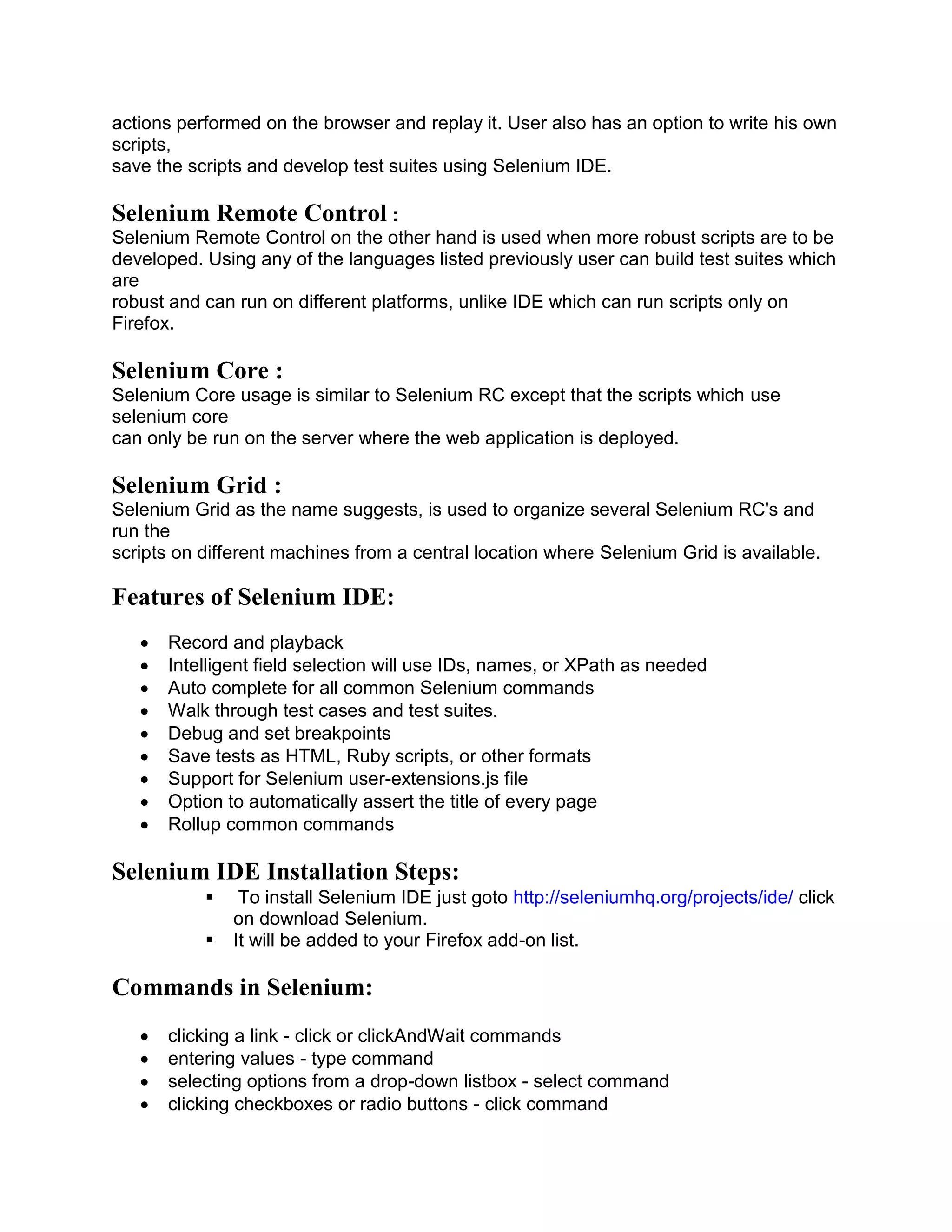Selenium introduction and some feautures | PDF
