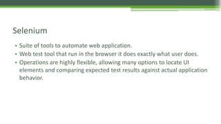 Selenium – Web Browser Automation | PPTX | Browsers | Computer Software and Applications