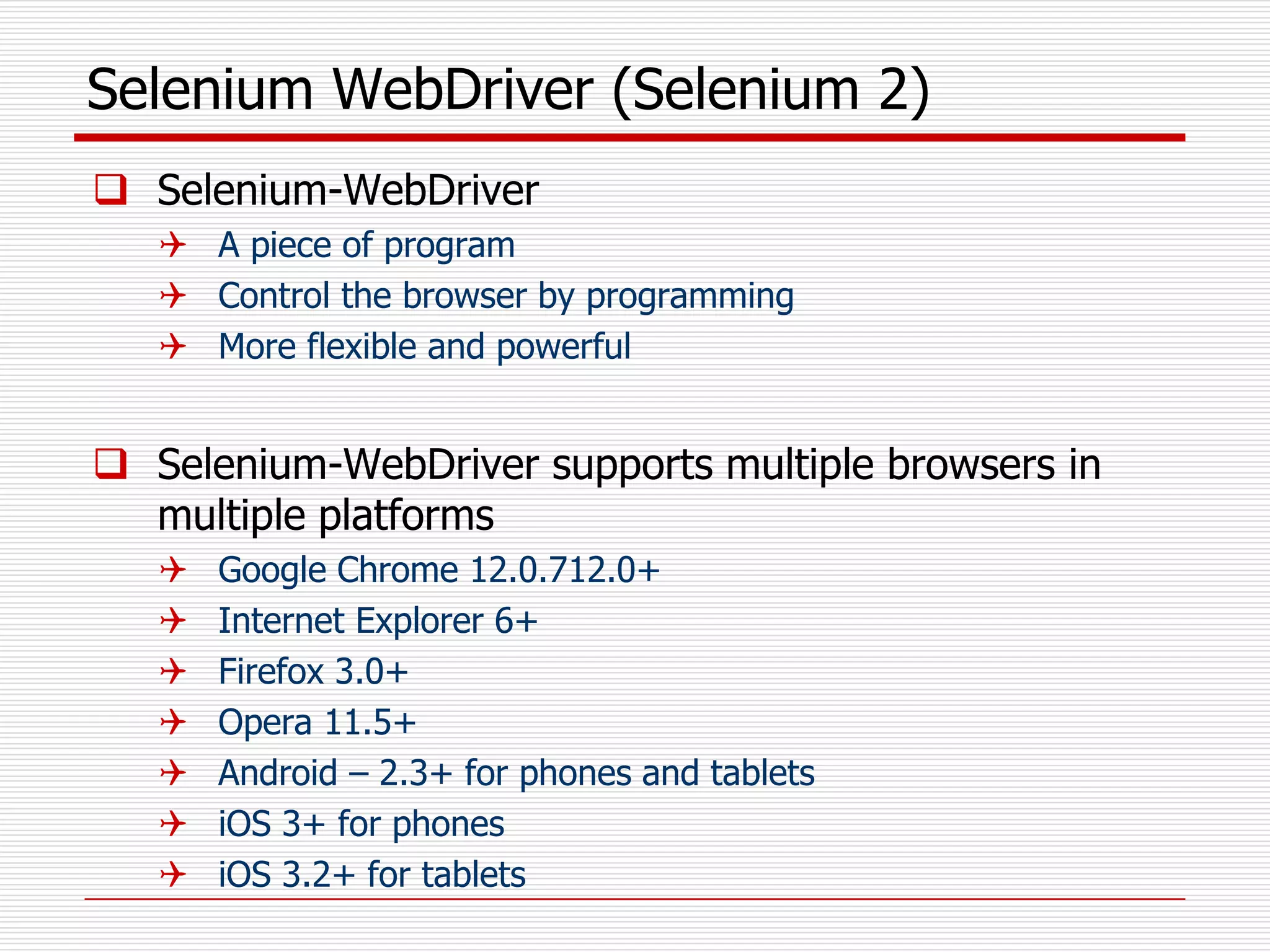 selenium.ppt | Browsers | Computer Software and Applications