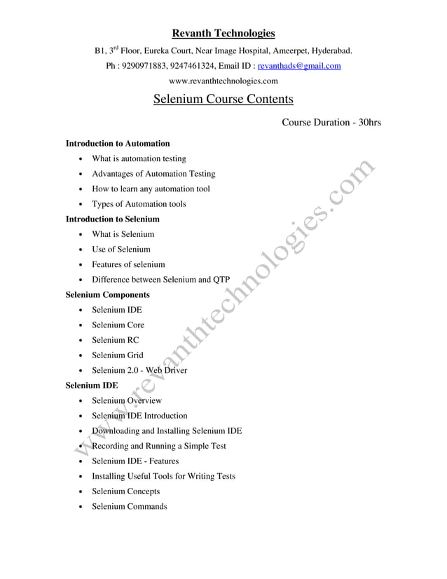 Selenium Online Training Pdf Web Development Internet 6737