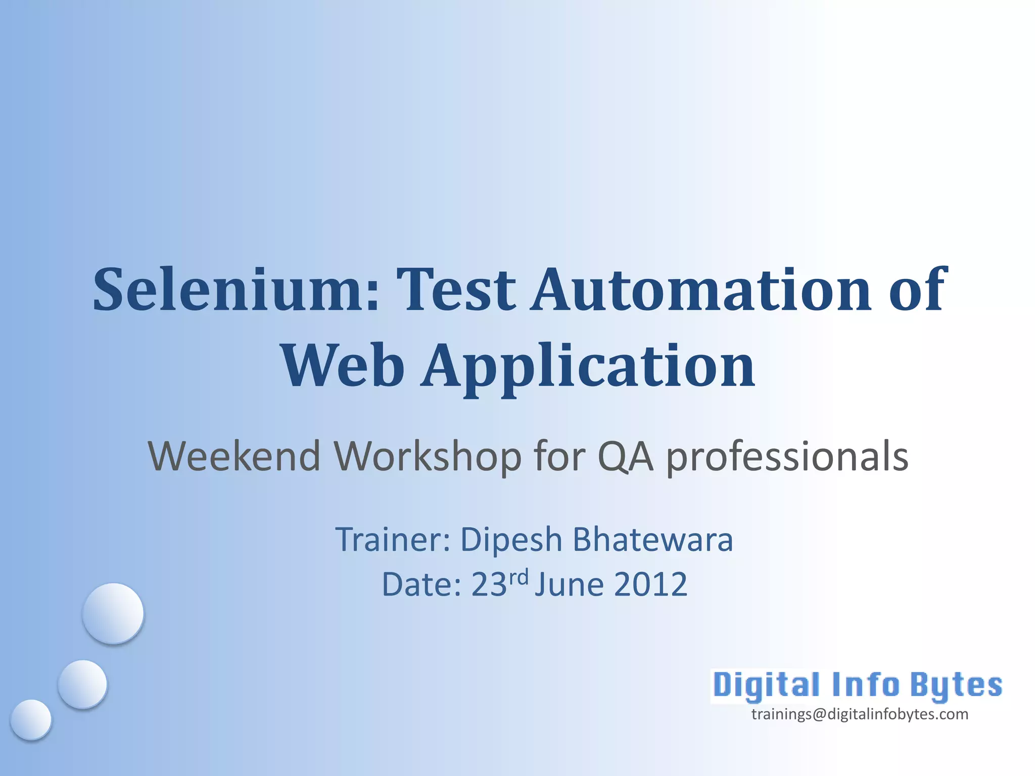 Basic Selenium Training | PPT