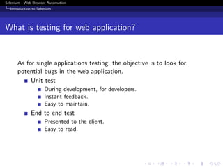 Selenium -Test automation for web applications | PPT