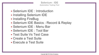 Selenium IDE Introduction, Installation and Working | PPT